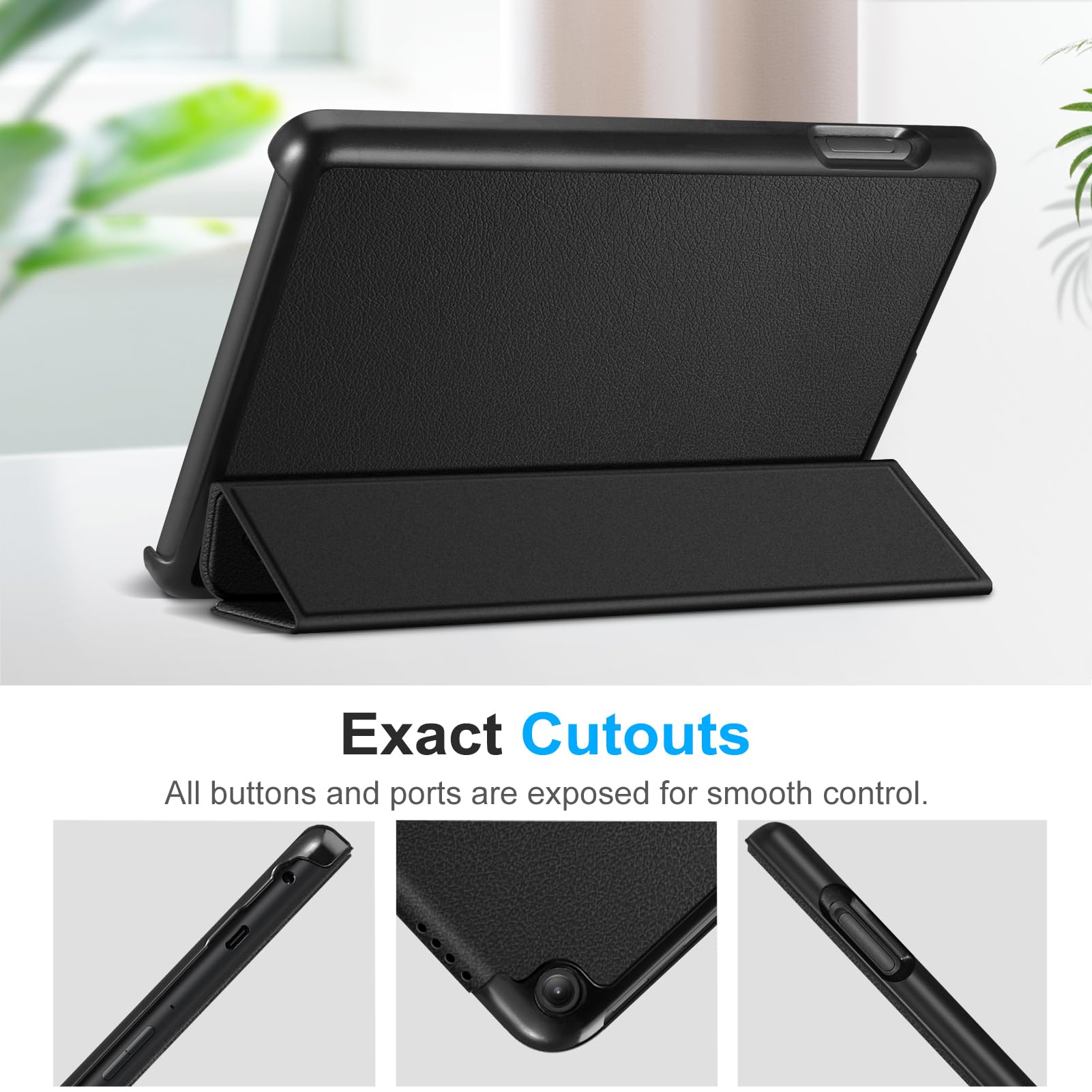 Fintie Trifold Case for Amazon Fire HD 8 and Fire HD 8 Plus Tablet (Fits Both 12th/10th Generation, 2022/2020 Release) - Slim Lightweight Hard Shell Stand Cover with Auto Wake/Sleep, Black