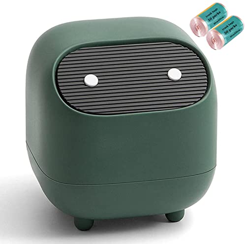 Yuzita Mini Trash Can with Lid Desk Small Plastic Trash Can Countertop Trash Can for Bathroom Dresser, Desk, Office or Coffee Table, with 100 Trash Bags (Green)