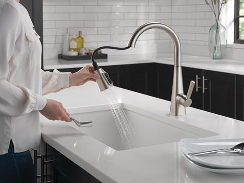 Delta Faucet Lenta Brushed Nickel Kitchen Faucet, Kitchen Faucets with Pull Down Sprayer, Kitchen Sink Faucet, Faucet for Kitchen Sink, Magnetic Docking Spray Head, SpotShield Stainless 19802Z-SP-DST