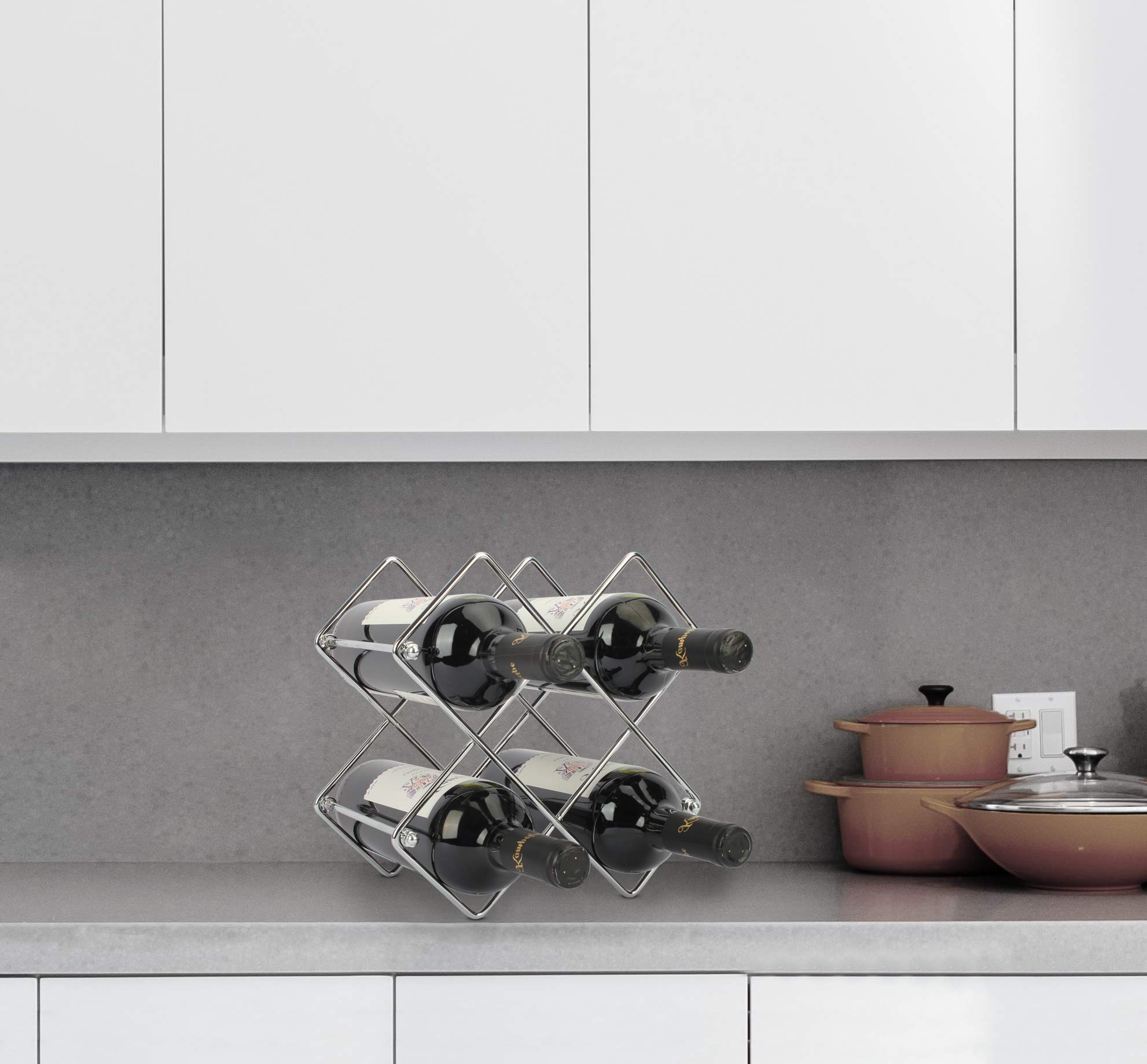DreamiDeco Wine Rack Countertop Bottle Holder Freestanding Modern Shelf Cabinet Racks for Wine Bottles Wine Insert Storage Organizer for Pantry ,Wine Bar,Wine Decor (Silver)