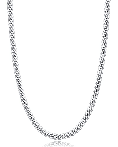 Jewlpire Silver Chain for Men Women Boys - Diamond Cut Miami Mens Cuban Link Chain Necklace 4mm Mens Chain 18K Gold Plated/316L Stainless Steel Hip-Hop Style Sturdy & Shiny 20 Inch - with Gift Box