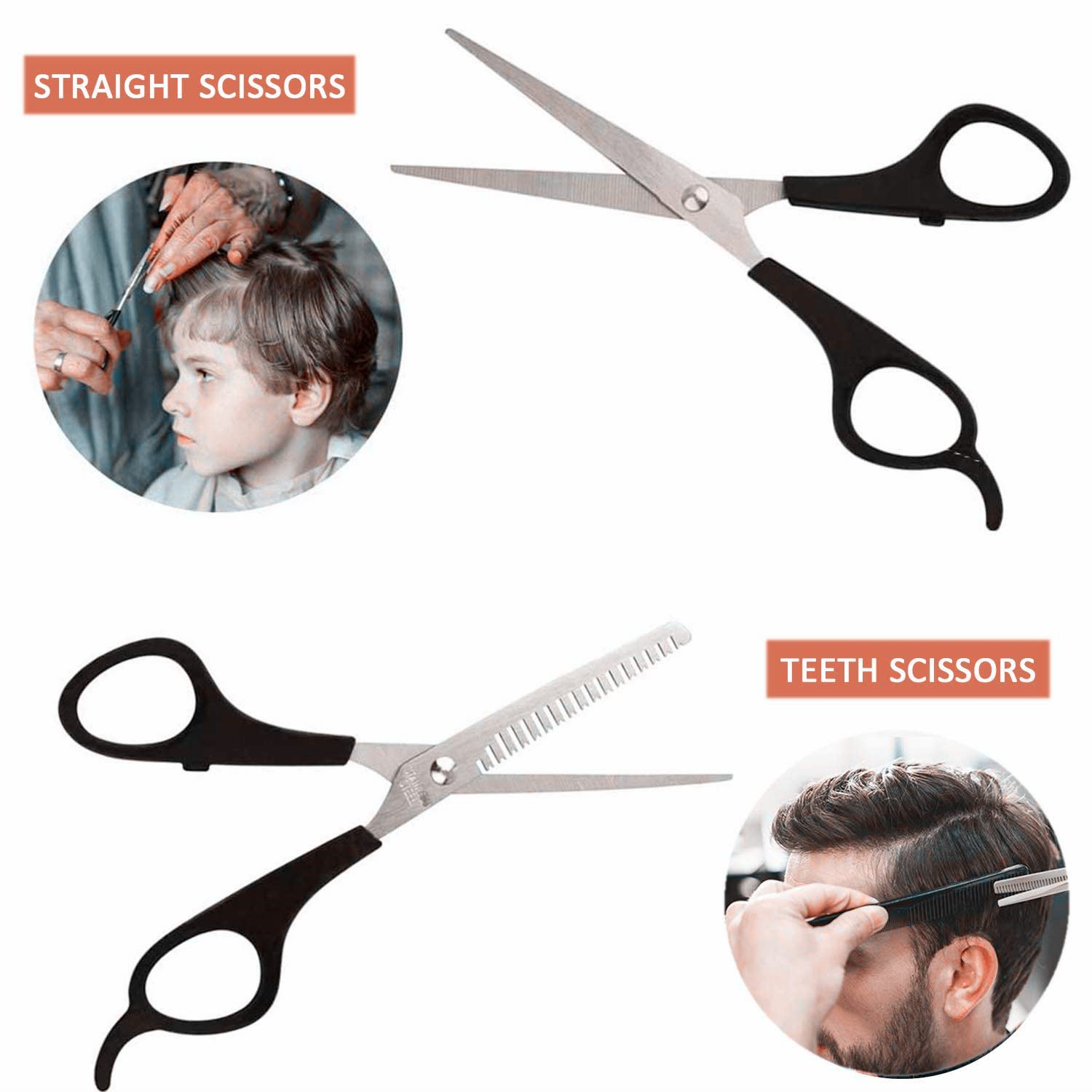 Cinlla Hair Scissors Hair Cutting Scissors Thinning Shears Haircut Barbers Salon Hair Styling Tool - 6 Inch Scissors Black with Comb