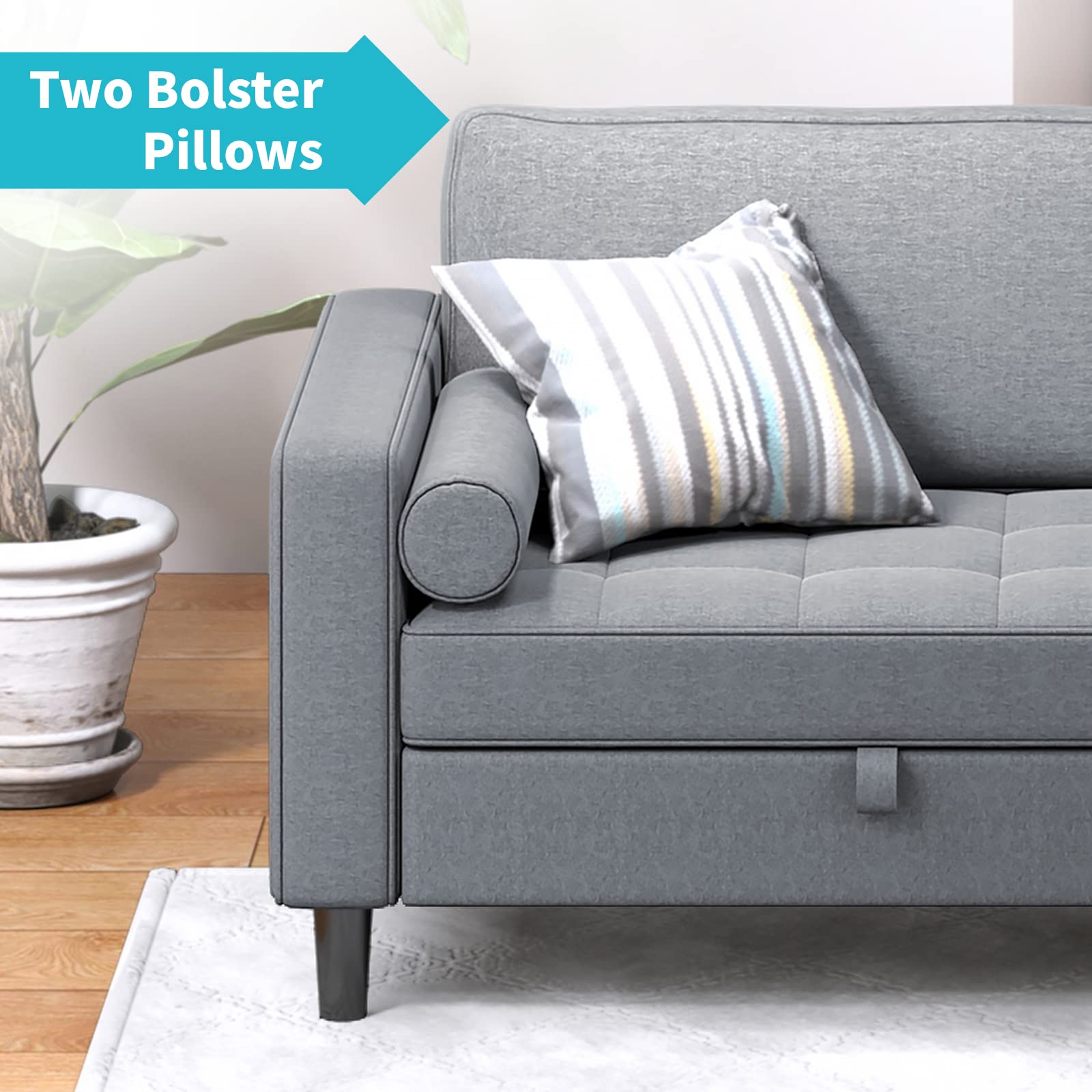 CECER Reversible Sleeper Sofa Bed with Cushion, Modern Pull Out Futon Couch Bed for Living Area, Big 2-in-1 Couch for Apartment, Office, Bedroom, Light Grey