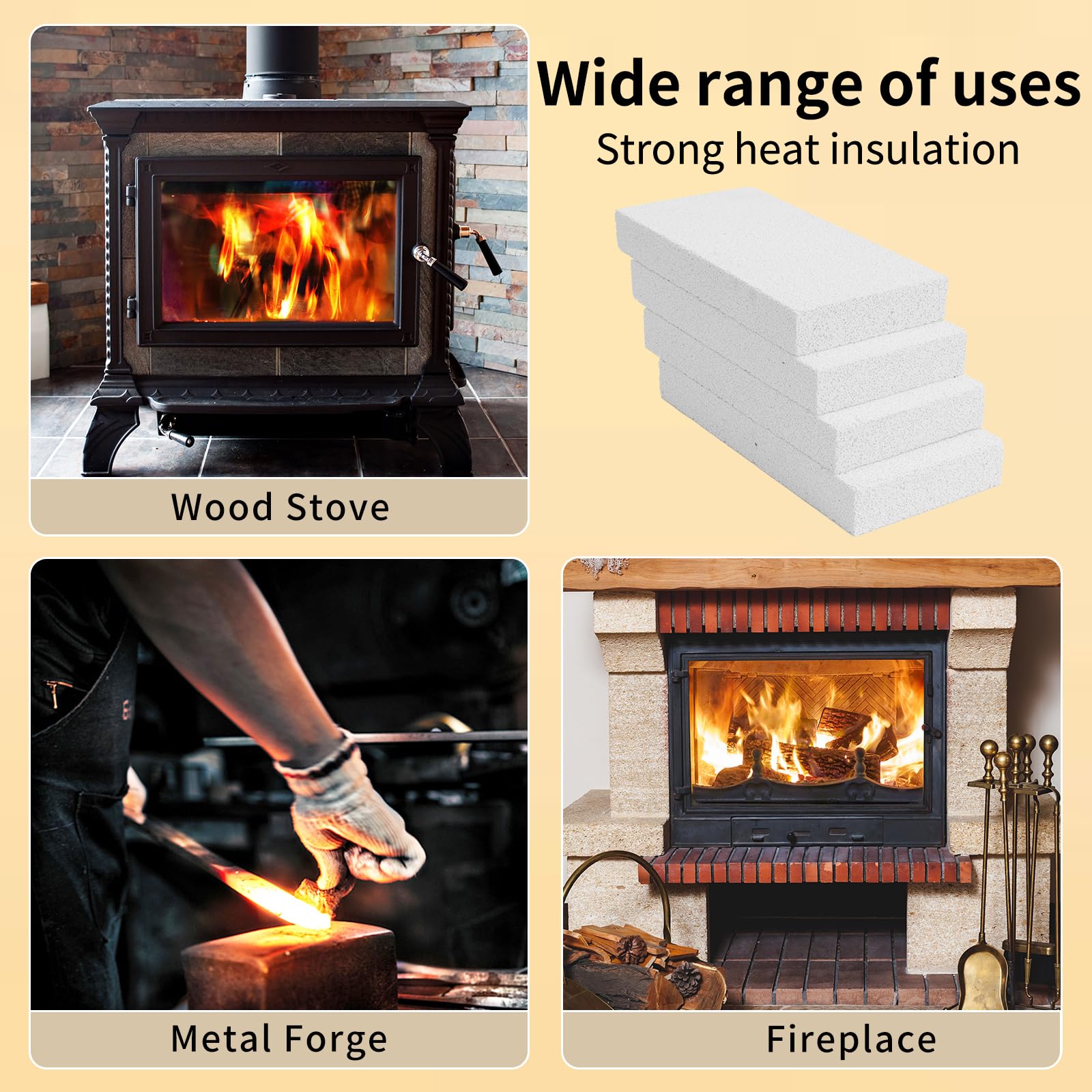 Fire Brick Insulating Fire Bricks for Wood Stove Forge(Pack of 24)2400F Rated FireBrick Clay Firebricks Replacement Insulation Fire Block for Grill Fireplace Fire Pit Kiln Pizza Oven (9"x4.5"x1.25")