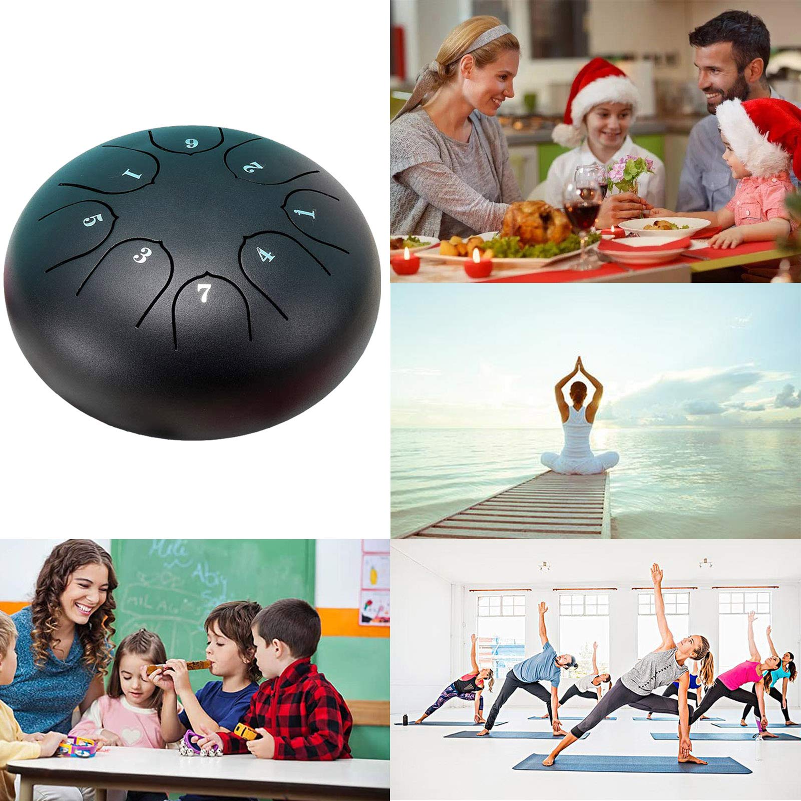 Rain Drum, Upgraded Rain Drum for Outside, Rain Drum for Garden 8 Notes 6 IN, Rain Chimes for Outside, Steel Tongue Drum, Tongue Drum (Black)