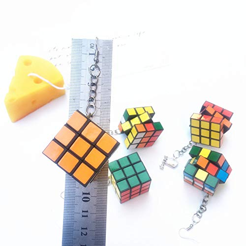 Cute Real Magic Cube Dangle Earrings Necklace Puzzle Cube Can Play Creative Cartoon Funny Earrrings for Women Girls (Earrings)