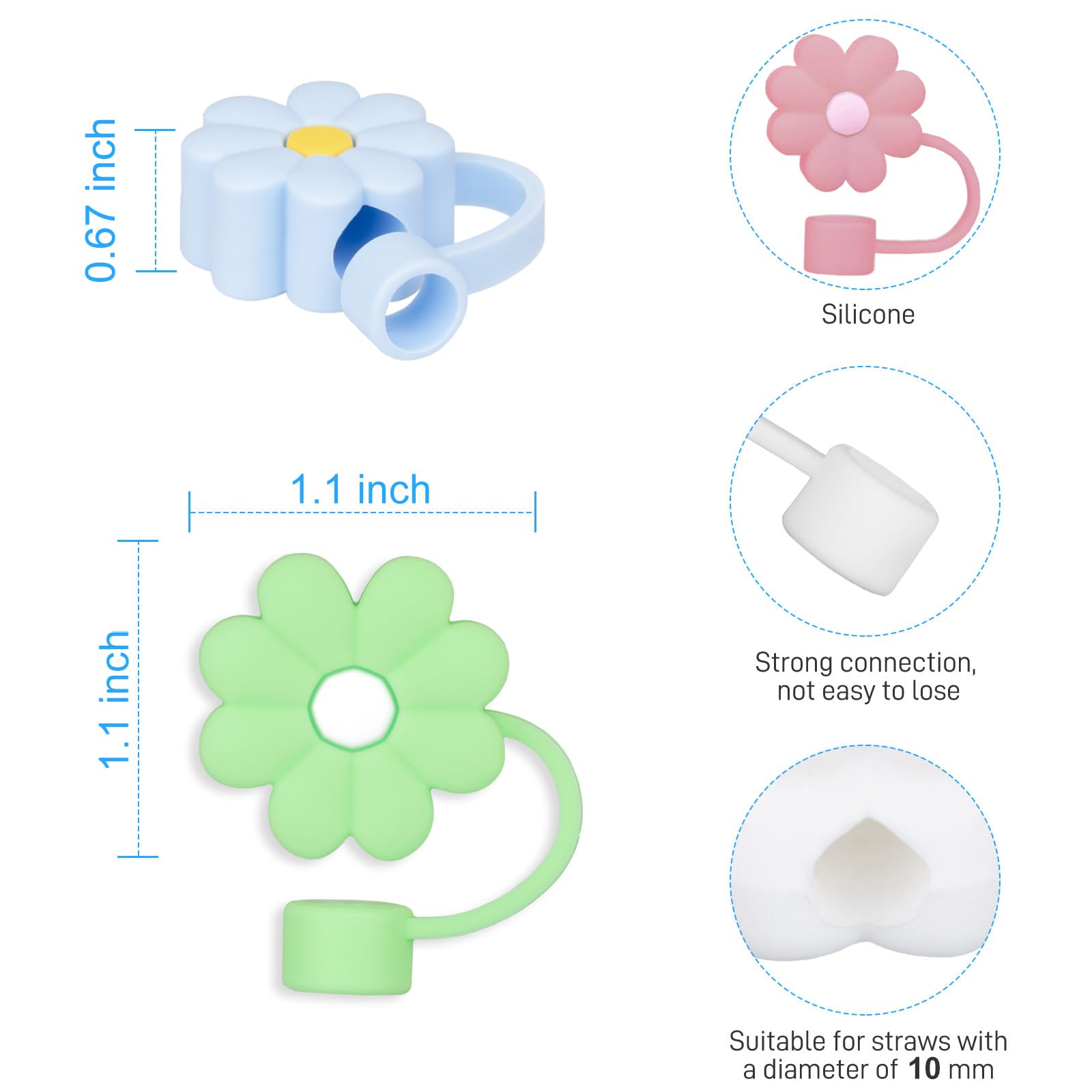 COCGVEL 4 Pack Compatible with Stanley 30&40 Oz Tumbler, 10mm Flower Straw Covers Cap, Cute Silicone Straw Covers, Straw Protectors, Various Shapes Soft Silicone Straw Lids for 10mm Straws COCGVEL33