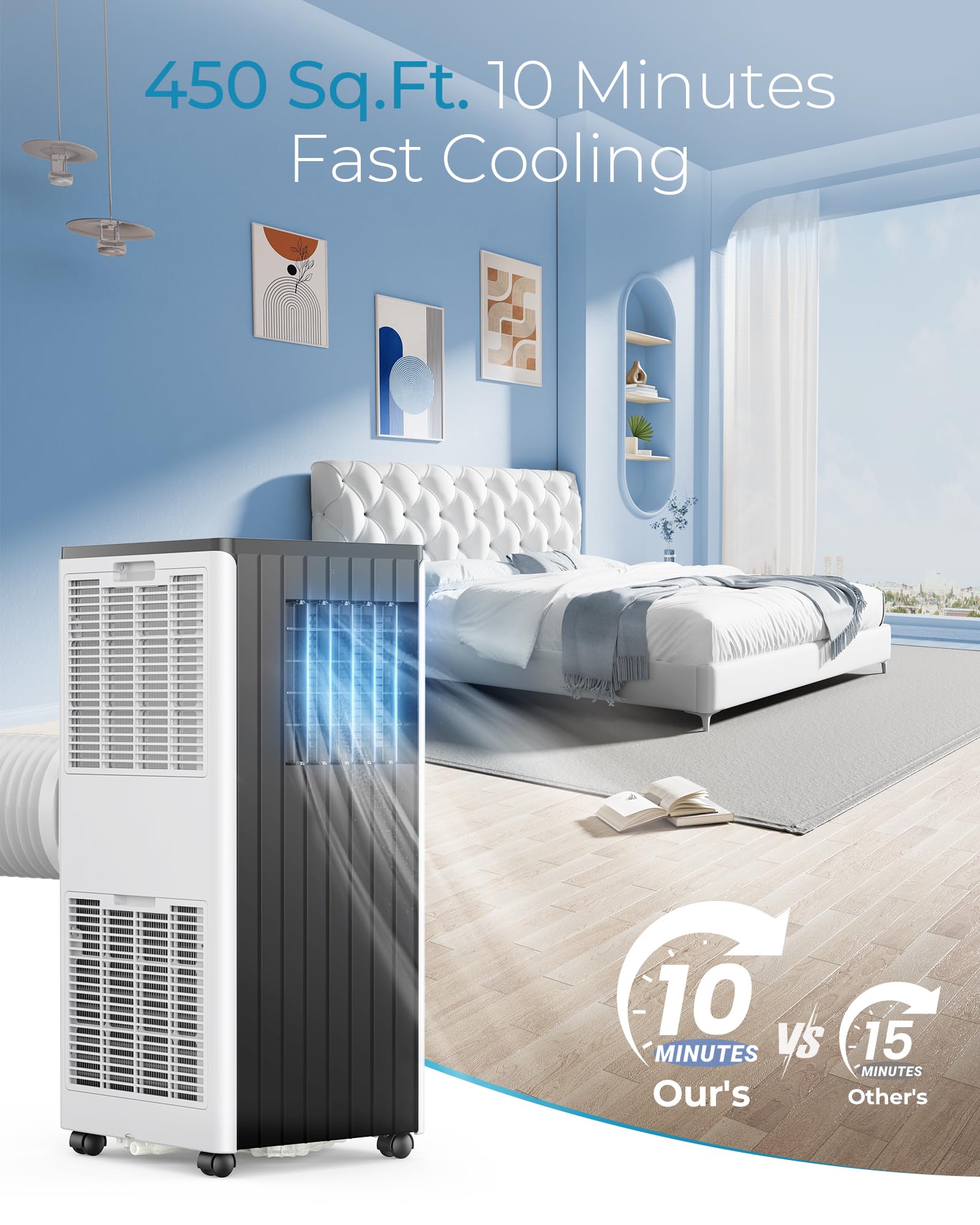 FIOGOHUMI 10000BTU Portable Air Conditioners - Portable AC Unit with Built-in Dehumidifier Fan Mode for Room up to 350 sq.ft. - Room Air Conditioner with 24H Timer & Remote Control Window Mount Kit