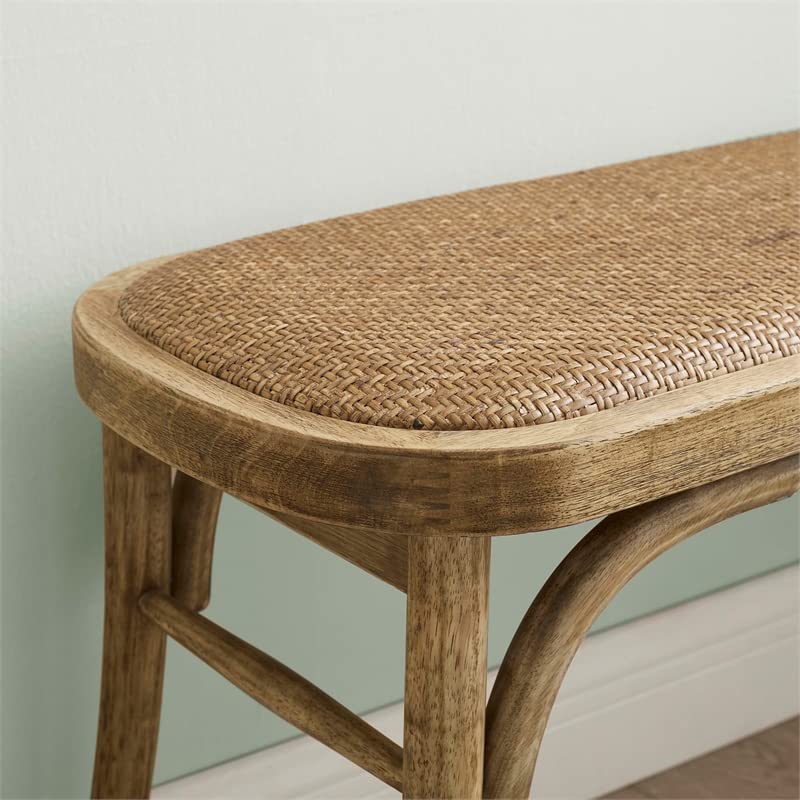 Linon Dallas Wood and Rattan Bentwood Bench in Brown