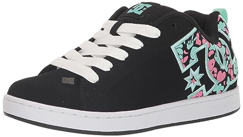 DC Women's Court Graffik Low Shoe Skate, Black/Crazy Pink/Turquoise, 9.5
