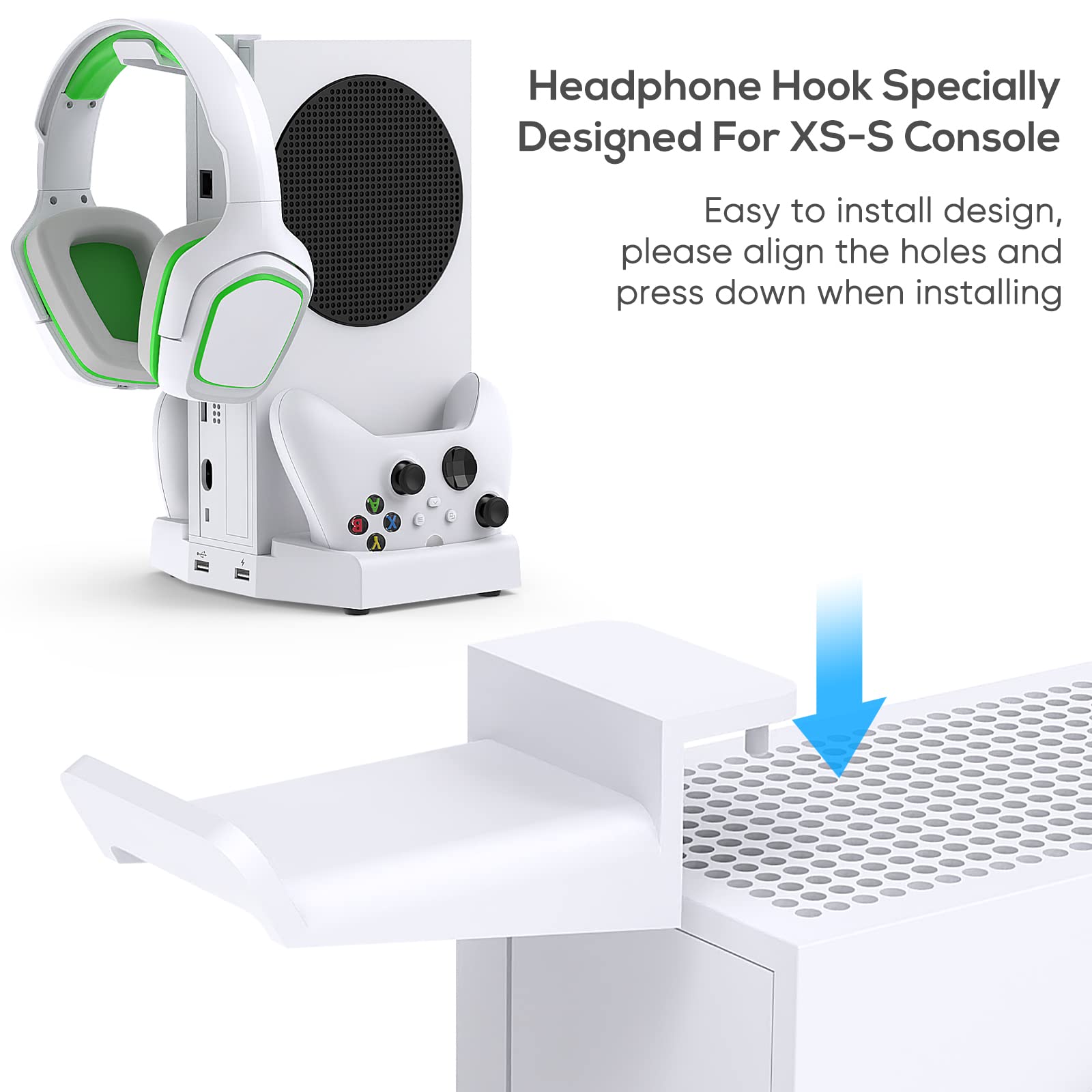 Cooling Stand for Xbox Series S with 2X 1400mAh Rechargeable Batteries, MENEEA Dual Charger Station for Xbox S Controller with Headset Holder & Adjustable Cooling Fan, for Xbox Series S Accessories