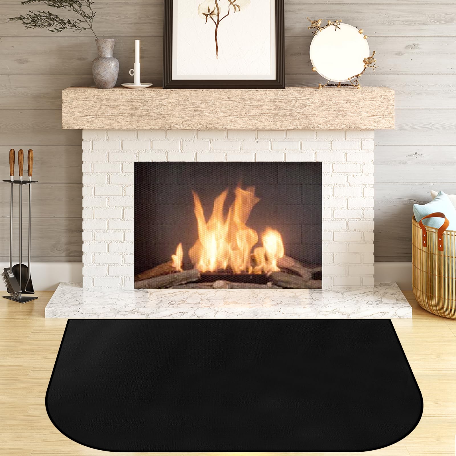 Fireplace Mat, Hearth Rug Fireproof, Fireplace Floor Mat, Fireproof Rug for Fireplaces and Woodstoves,Fire Resistant Fireplace Rug, D Shaped, Size 36" x24"