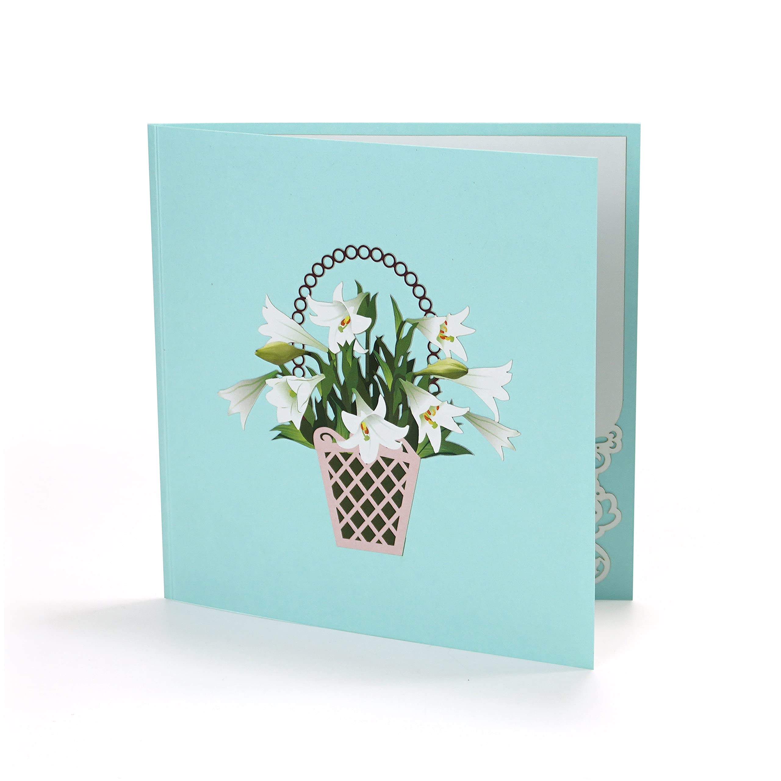 CUTPOPUP Birthday Card Pop Up, Mother's Day, 3D Greeting, Thank You Card (White Lily Flowers Basket)