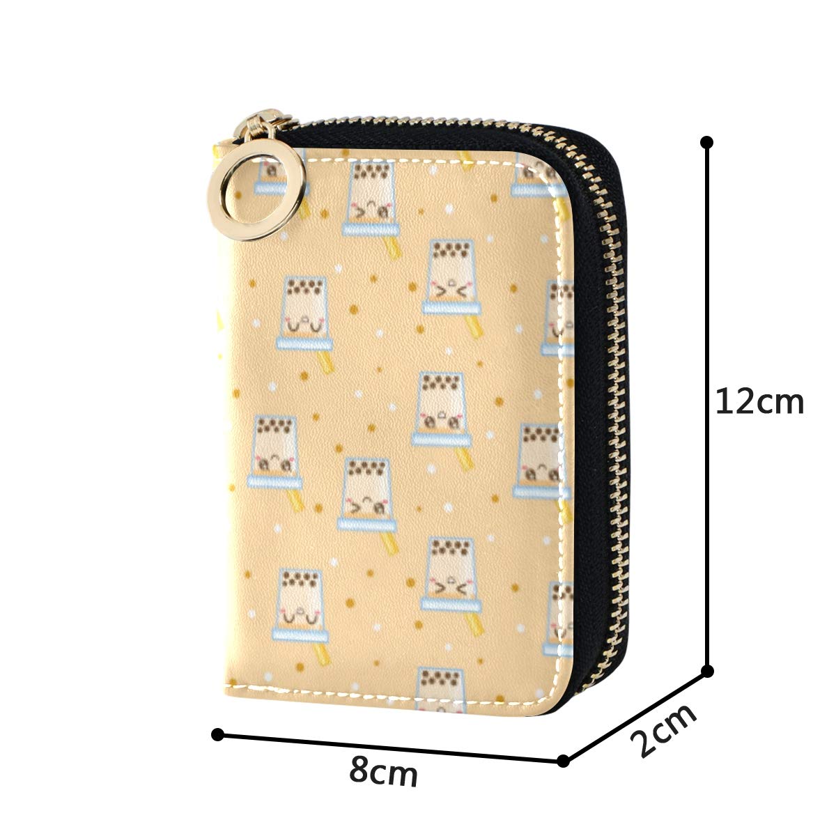 Slim Minimalist Soft Leather Mini Case Holder Organizer Wallet for Women Men Kawaii Boba Bubble Milk Tea Happy Express