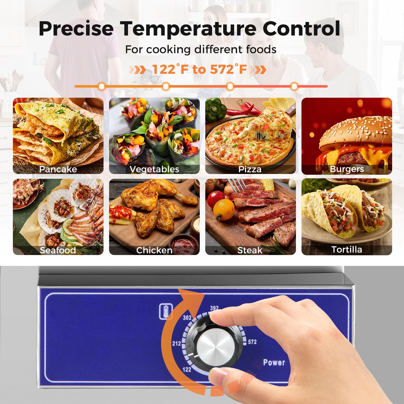 Giantex Commercial Electric Griddle 22" - 110V 2000W Countertop Griddle with Cast Iron Griddle Plate & Stainless Steel Frame, Restaurant Teppanyaki Flat Top Grill, Adjustable Temp Control 122β-572β