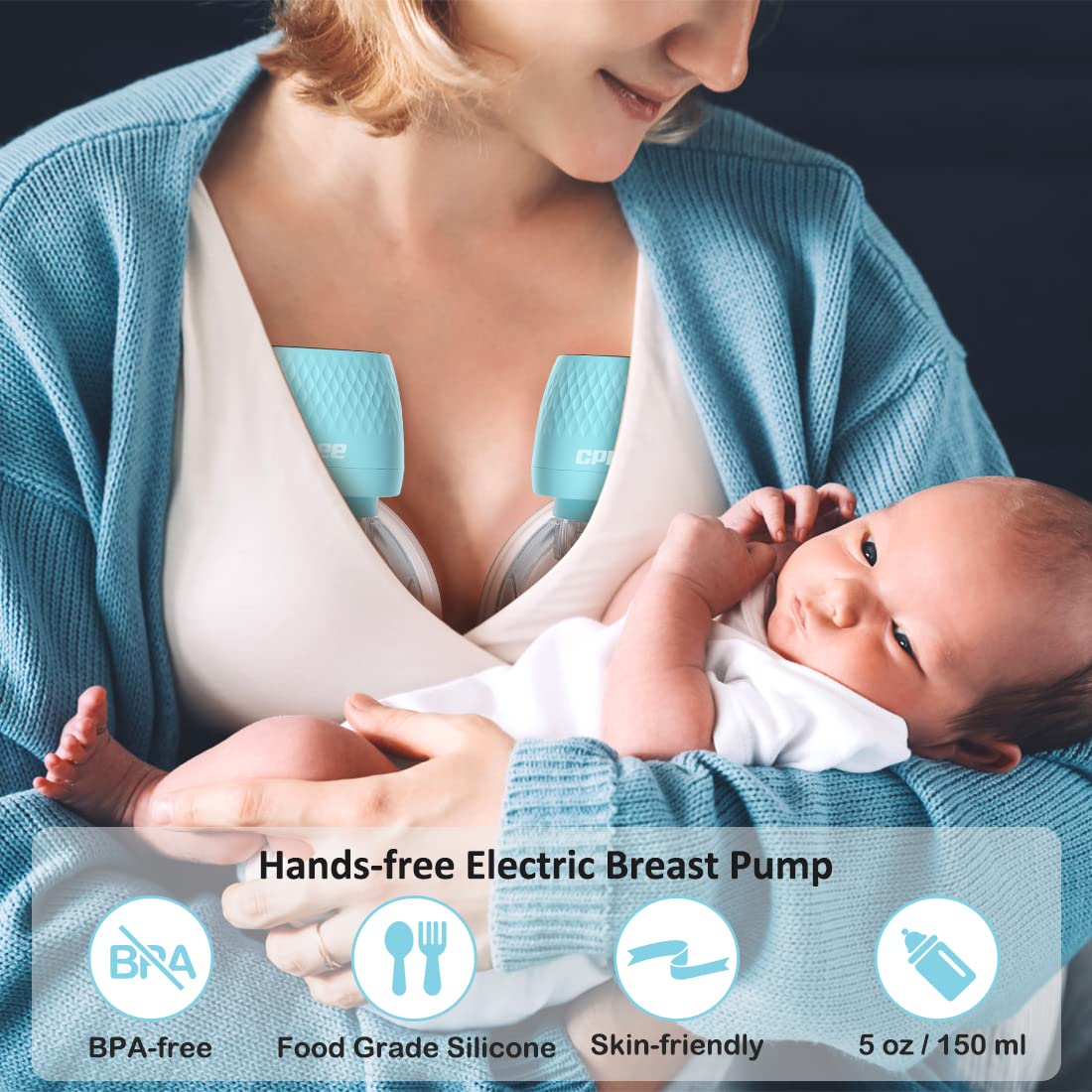 CPPSLEE Breast Pump, Wearable Breast Pump, Hands Free Breast Pump, Electric Breast Pump with 3 Mode & 9 Levels, Wireless Breast Pump Rechargeable, LCD Display, 25mm Flange, 2 Pack, Blue