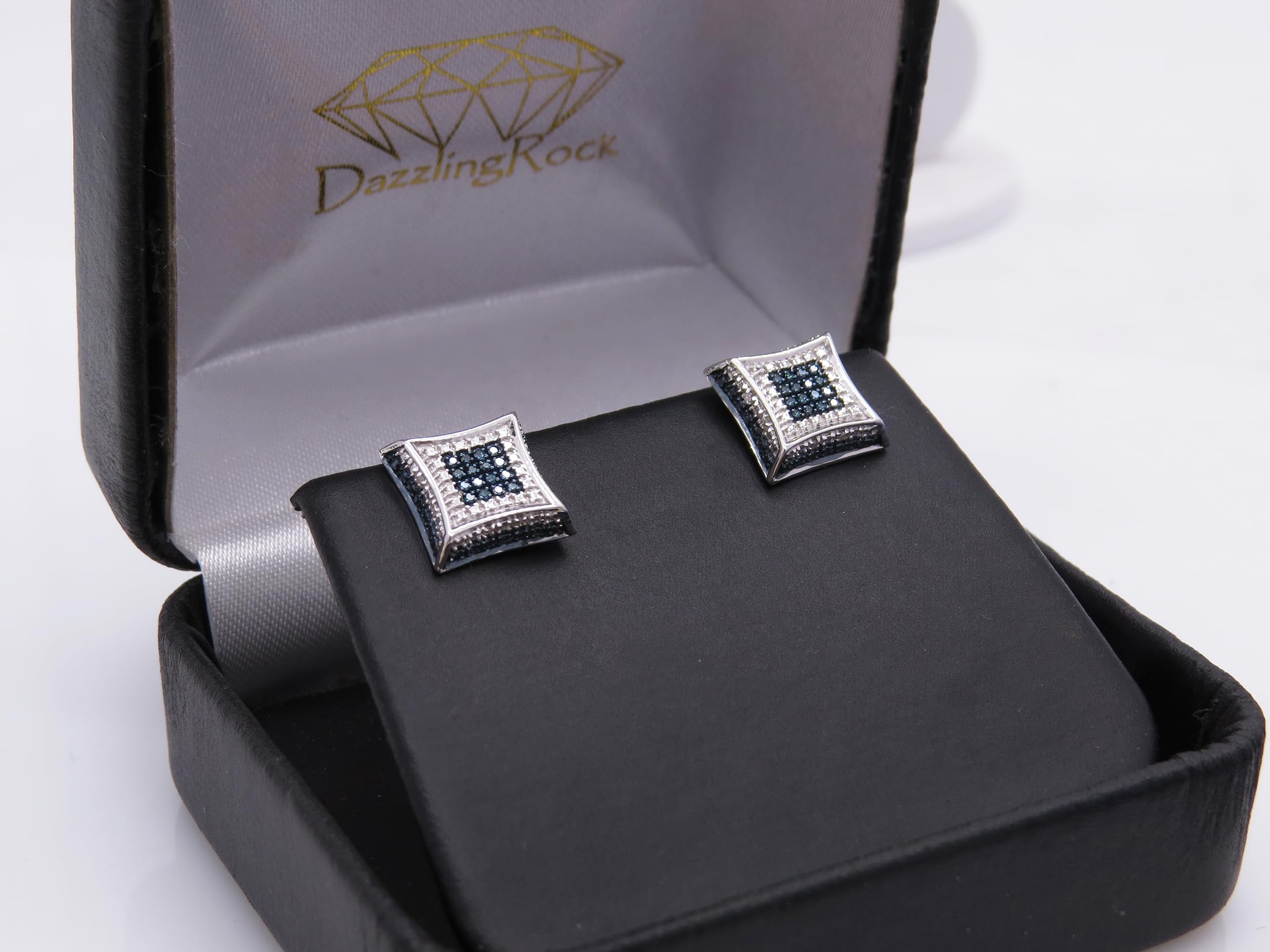 Dazzlingrock Collection 0.16 Carat (ctw) Round Blue & White Diamond Kite Shape Unisex Stud Earrings in 925 Sterling Silver in Push Back