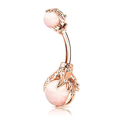 COCHARM Pink Belly Button Rings Crystal Rose Gold Belly Button Ring 14 Gauge Belly Piercing Rings for Women