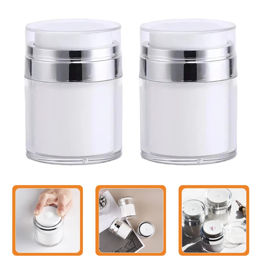 FRCOLOR Airless Pump Bottle 2pcs 50ML Empty Airless Pump Bottles Refillable Vacuum Press Face Cream Jars Lotion Foundation Cosmetic Container Lotion Box for Makeup Lotion Cream Jar Vacuum Bottle