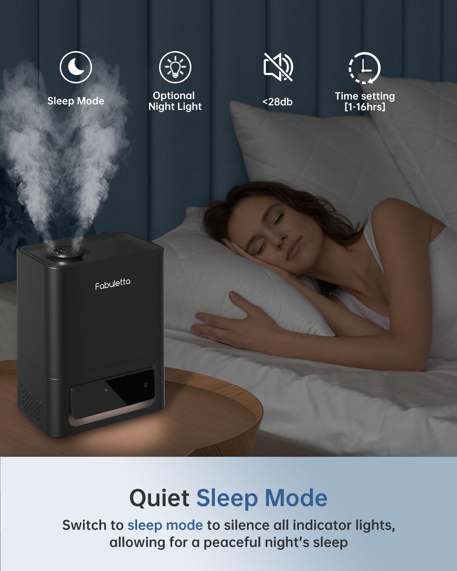 FABULETTA Top Fill Humidifiers for Bedroom, 5L Cool Mist Air Humidifiers with Remote Control, 3 Mist Levels, Essential Oil Diffuser, 2.4Mhz Ultrasonic, Auto Mode, Quiet Sleep & Night Light(Black)