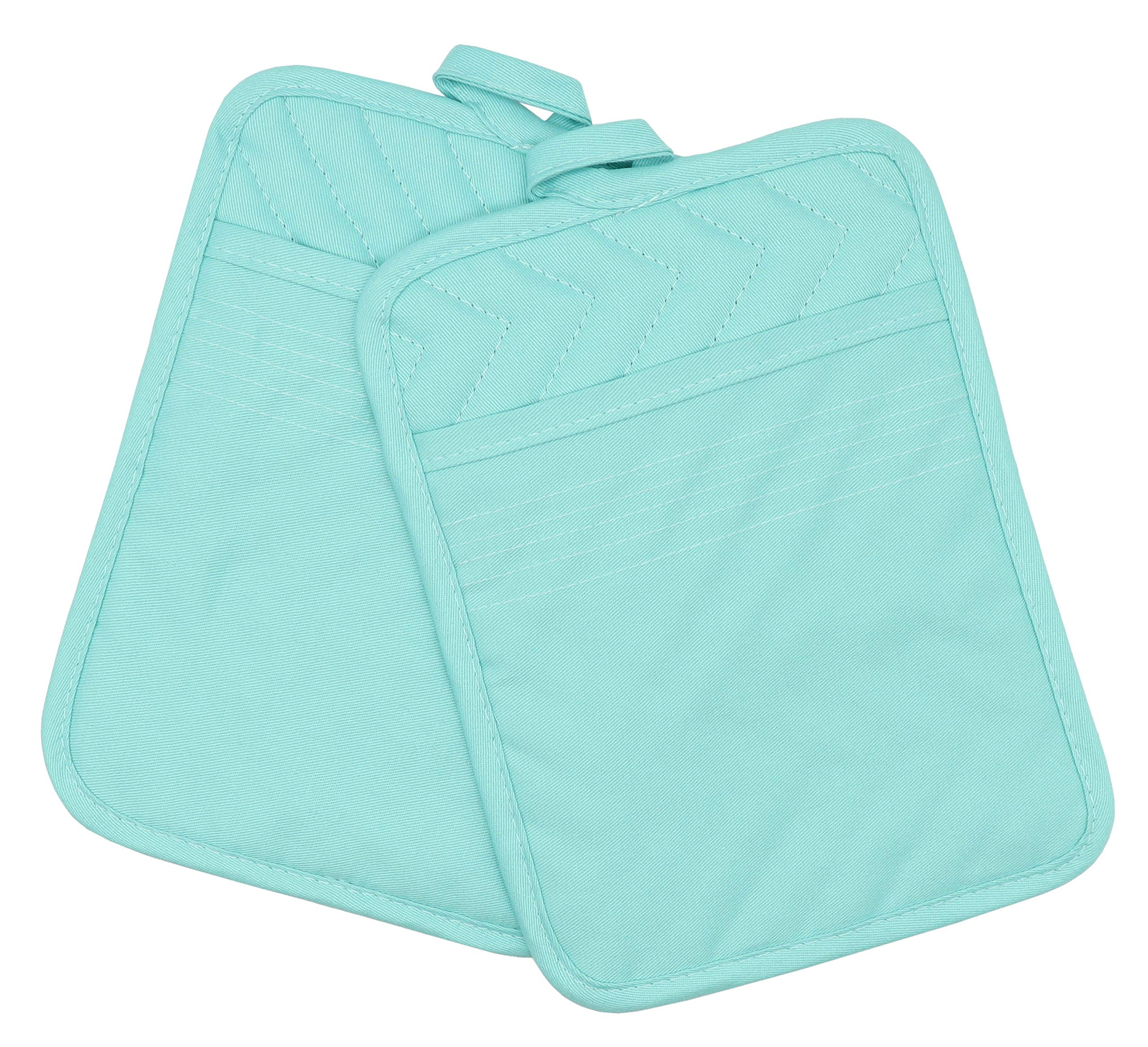 Cotton Pocket Pot Holder Kitchen Hot Pads Heat Resistant, Set of 4, Kitchen Basic Trivet for Cooking and Baking, 7”x 9” (Aqua)