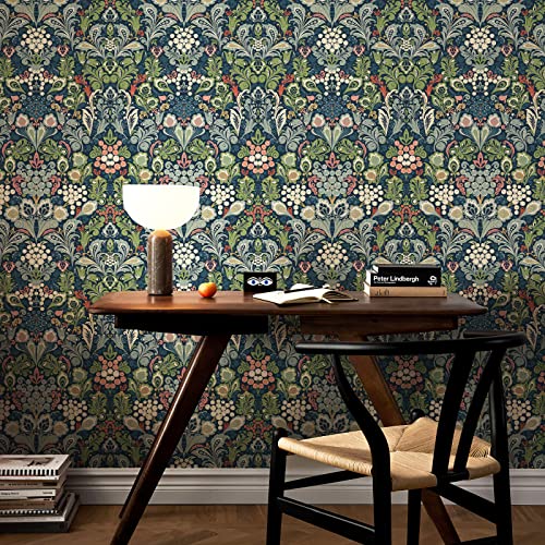 JiffDiff Botanical Wallpaper Peel and Stick Morris Floral Wallpaper Cabinet Contact Paper Stick On Wall Paper Wall Decor (Midnight Blue,Second Batch)