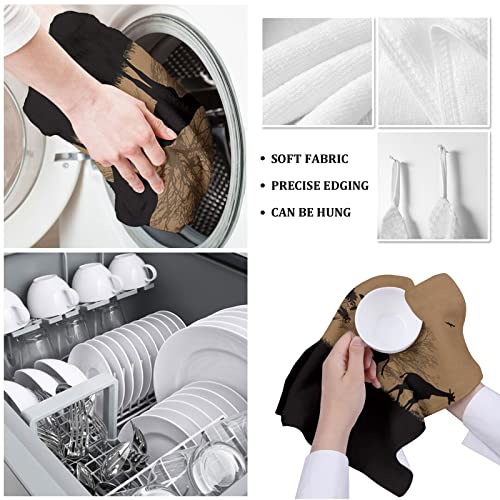 DuoPhi Kitchen Towels Set Giraffe Sunset Dish Towel Animal Print Dishcloths 2 Pack, 18x28 Inches Absorbent Soft Cotton Dish Cloths Bar Towels & Tea Towels, (LTL-210707-SLXM03391WJGBDPI)
