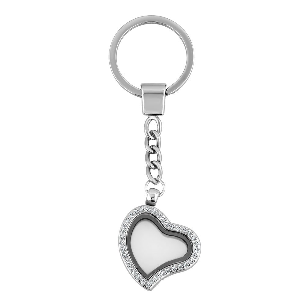 Charmed Craft 30mm Floating Charm Living Memory Lockets Keychain Magnetic Glass Key Ring Jewelry (Heart Crystal)