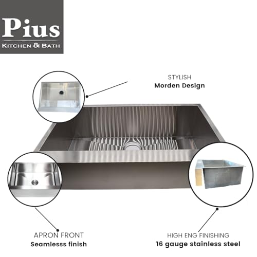 Generic Pius-36"" Farmhouse Square Front Single Bowl Kitchen Sink in Stainless Steel, Large, FARMSINK2