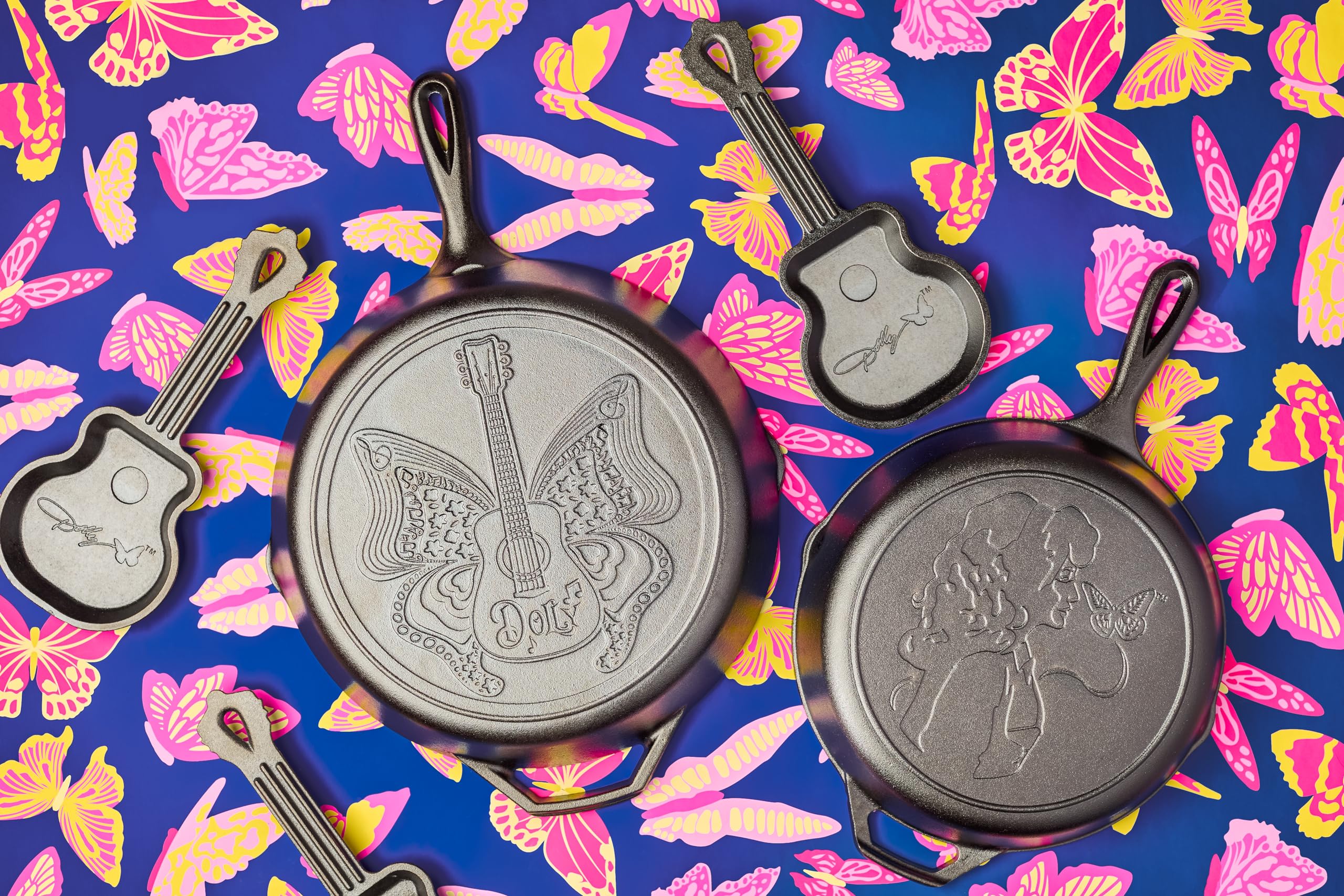 Lodge 4.5 Inch Dolly Parton Mini Rockstar Cast Iron Guitar Skillet - Hand Wash Only Collector’s Piece - Cast Iron Skillet for Single Serve or Decorative Use