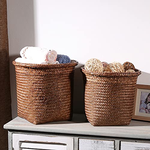 Zerodeko Trash Can Straw Woven: Wastebasket Bedroom Trash Can 24X24 Office Small Garbage Cans Wicker Waste Basket Countertop Trash Container for Home Office Coffee