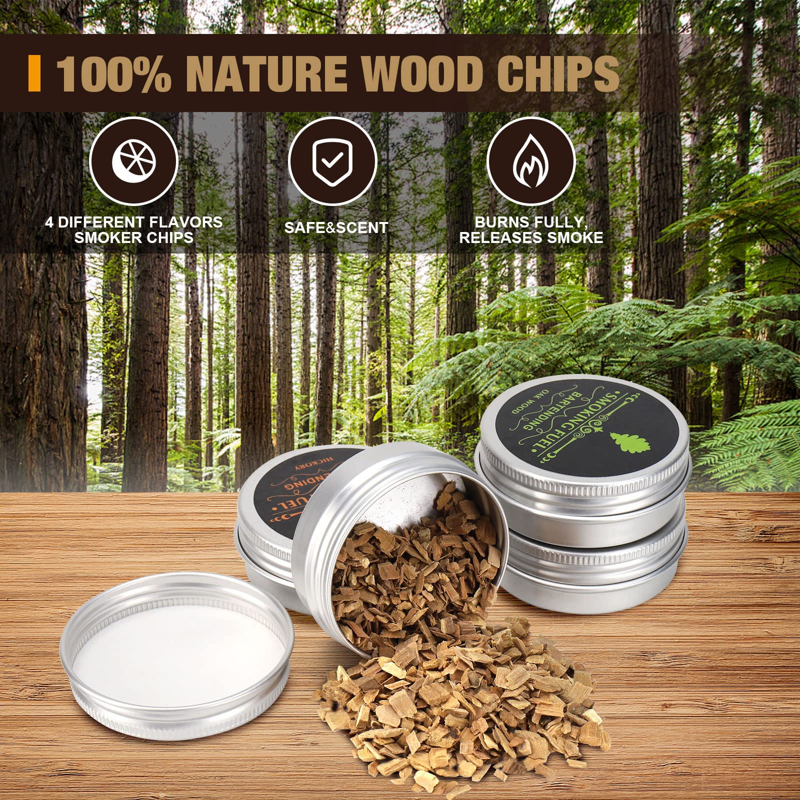 Cocktail Smoker Kit with 2 Torch, Old Fashioned Cocktail Kit with 4 Flavors Wood Chips, Bourbon Drink Smoker Infuser Kit, Whiskey Smoker Kit For Your Friends, Husband, Dad As Gift(No Butane)