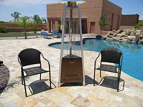 Hiland HLDS01-MGTHG Quartz Glass Tube Patio Heater w/Wheels, 40,000 BTU, Pyramid, Hammered Bronze