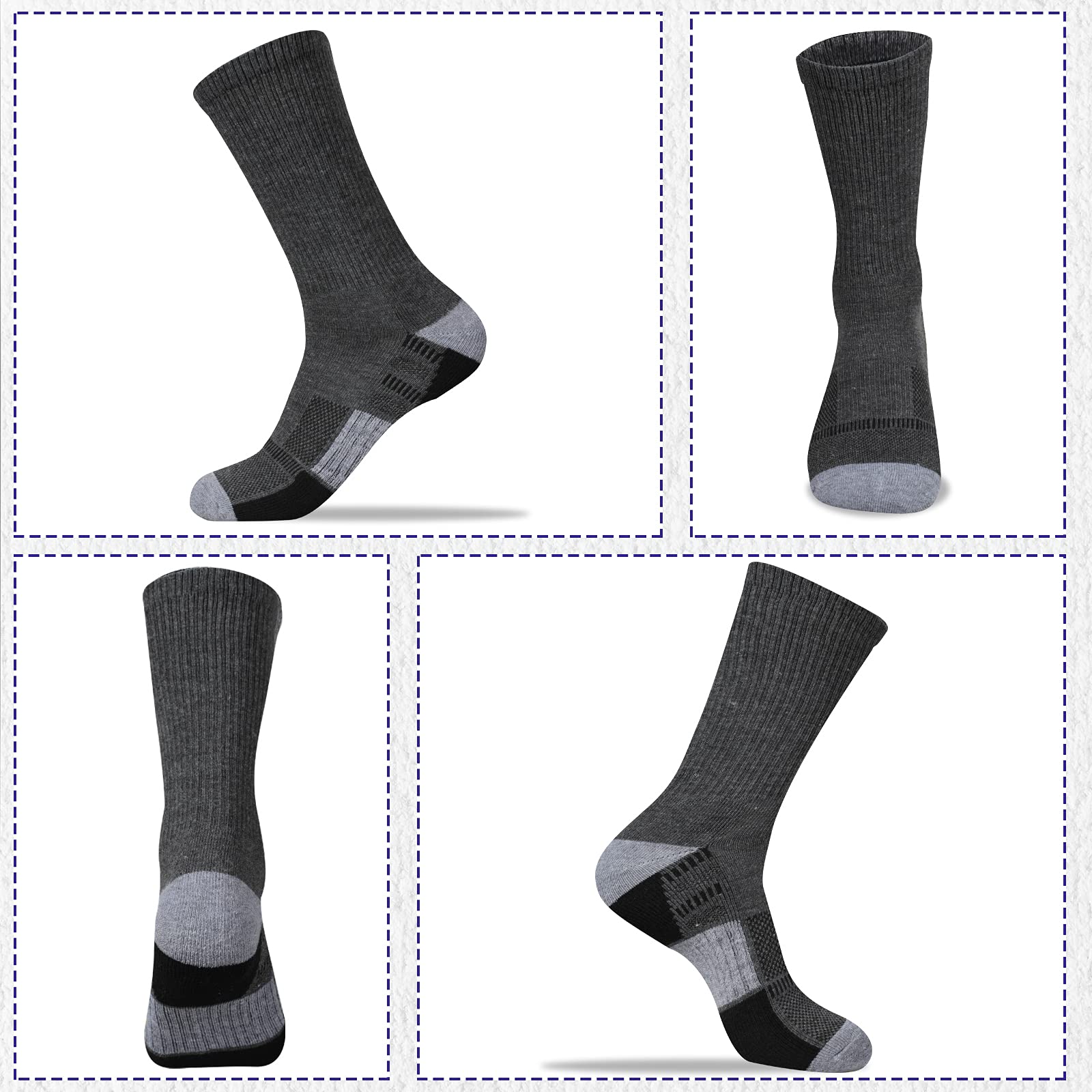 COOVAN Mens Crew Socks 6 Pairs Athletic Running Cushion Thick Warm Work Socks for Men