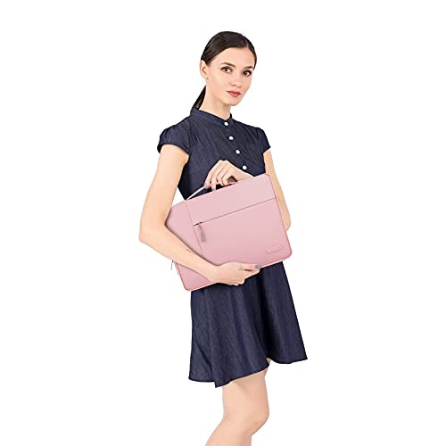 MOSISO Laptop Sleeve Compatible with MacBook Air 13 inch M2 M1 2023-2018/Pro 13 inch 2023-2016, Polyester Multifunctional Briefcase Bag, Pink