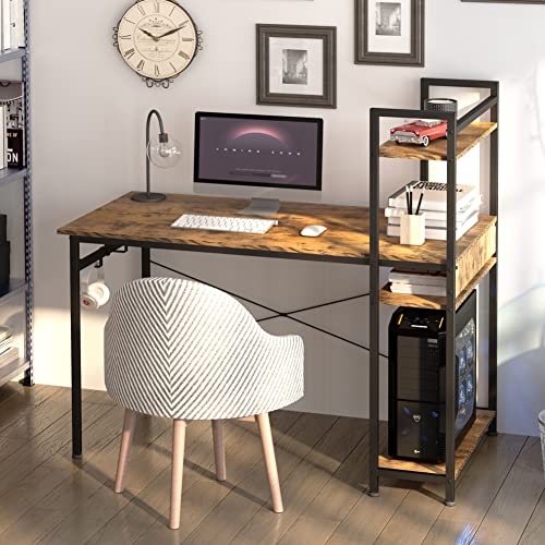 KYNEULIFE Computer Desk with Shelves,The Bookshelf is 9.5 inches Wide Home Office Desks Table 47 Inch PC Desk Bedroom Desk Work Desk Study Desk Wood Desk with Storage, Student,Rustic Brown