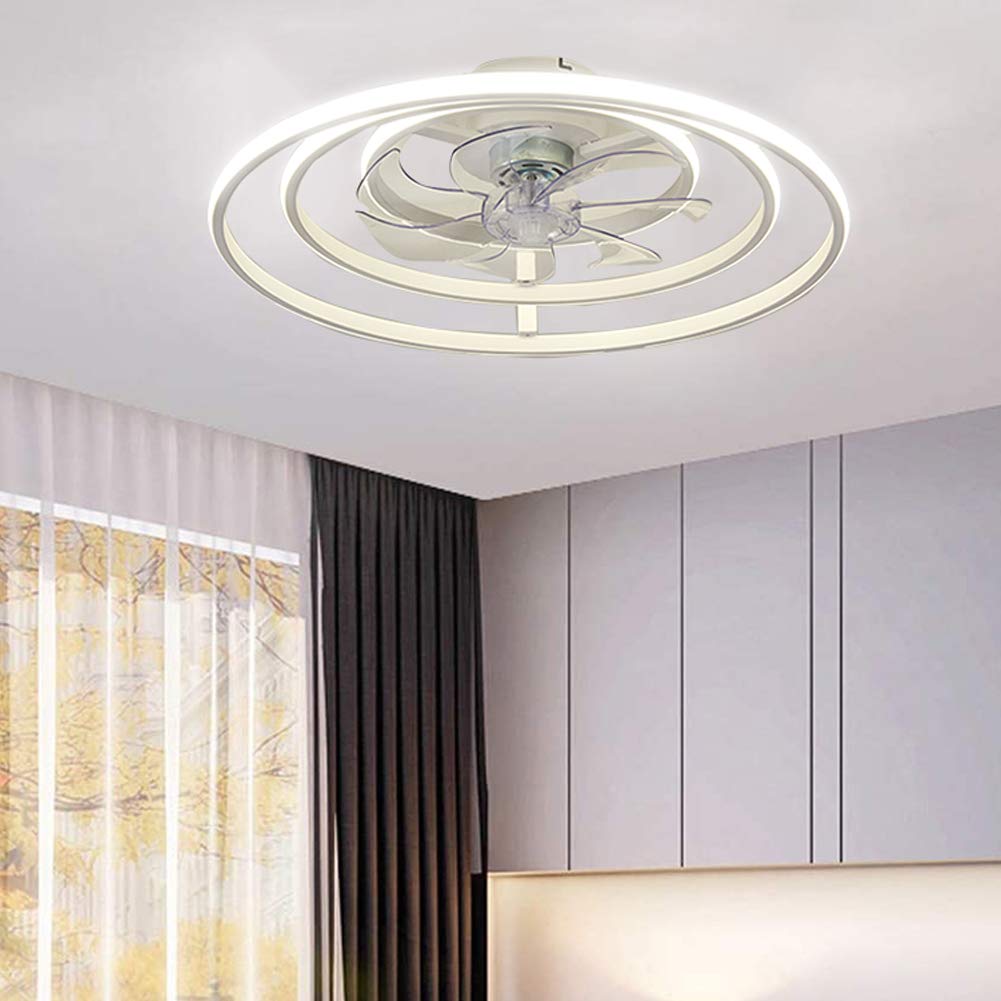 Ceiling Fan with Lights, 24 Inch Remote Control LED Dimmable Semi Flush Mount Invisible Blades Enclosed Low Profile Fan for Living Room Bedroom Restaurant