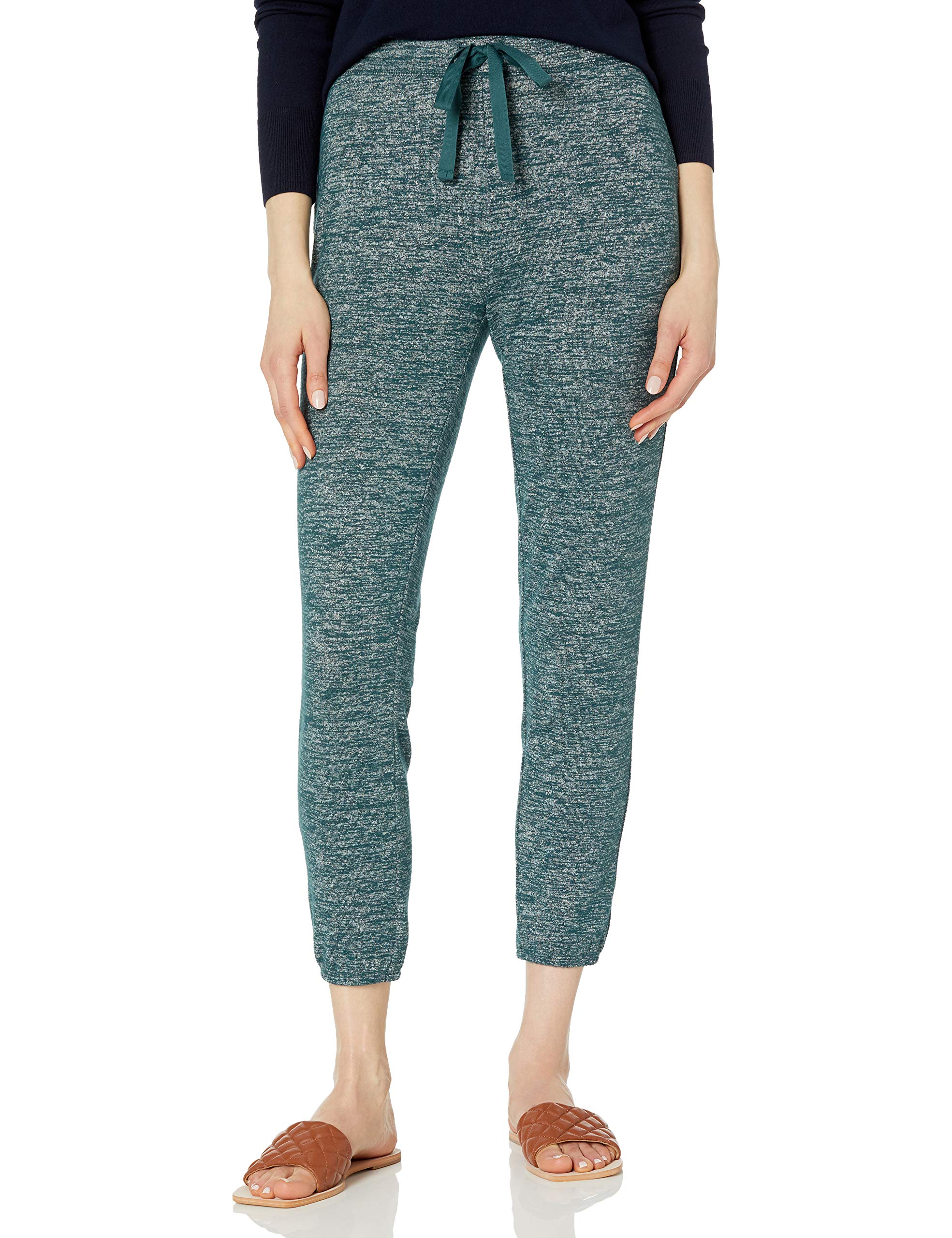 Daily Ritual Women's Cozy Knit Drawstring Jogger Pant, Dark Green/Black Marl, X-Small