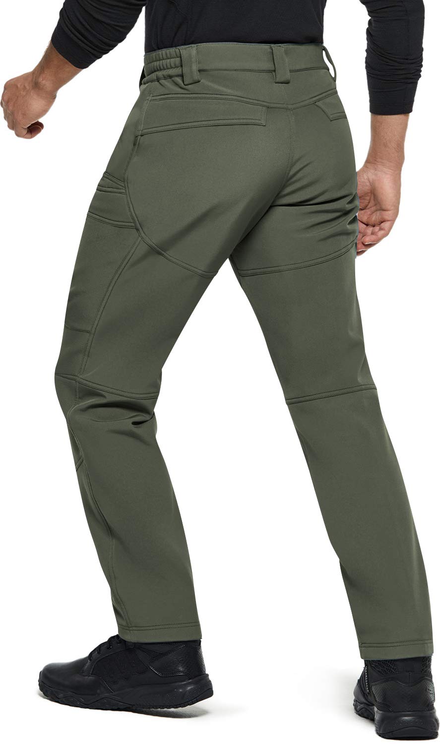 CQR Men's Winter Waterproof Tactical Pants, Softshell Fleece Lined Snow Ski Cargo Pants, Thermal Outdoor Hiking Work Pants, Cargo Olive, Medium