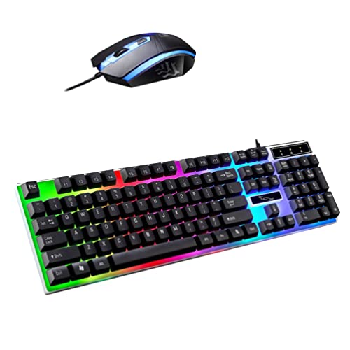 OSALADI Mouse Mechanic Keyboard RGB Gaming Keyboard and LED Ergonomic Mechanical Gaming Keyboard USB Wired Backlight Gaming and Keyboard Set for PC Computer Gaming and Work ( Black )