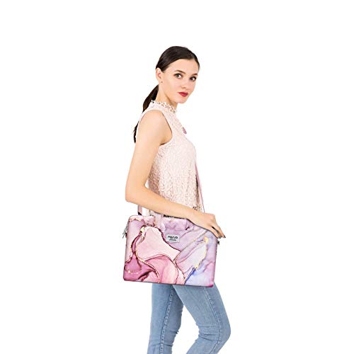 MOSISO Laptop Shoulder Bag Compatible with MacBook Air 15 inch 2023 M2 A2941/Pro 16 2023-2019 M2 A2780 M1 A2485 A2141,15-15.6 inch Notebook,Polyester Briefcase Sleeve with Belt Marble MO-MBH216