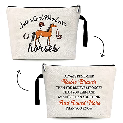 ZHANTUONE Just a Girl Who Loves Horses Cosmetic Bag,Horses Lover Gifts,Equestrian Gifts for Girls,Horse Lover,Equestrian Gifts,Equestrian Travel Cosmetic Bag,Horseshoe Gift,Horse Cosmetic Bag