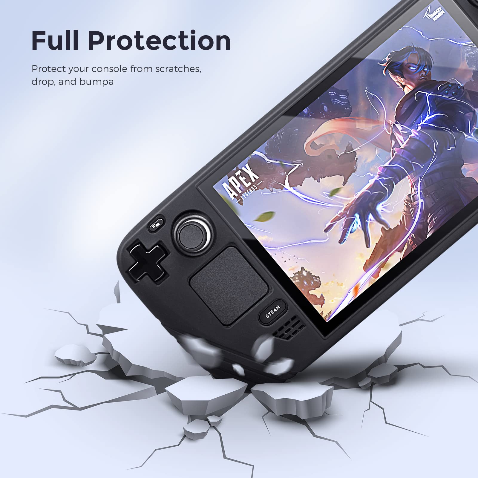 ECHTPower Case for Steam Deck with 2 x Tempered Glass, Shock-resistant Silicone Protective Case, HD Anti-Scratch Tempered Film, Compatible with Console Valve Steam Deck