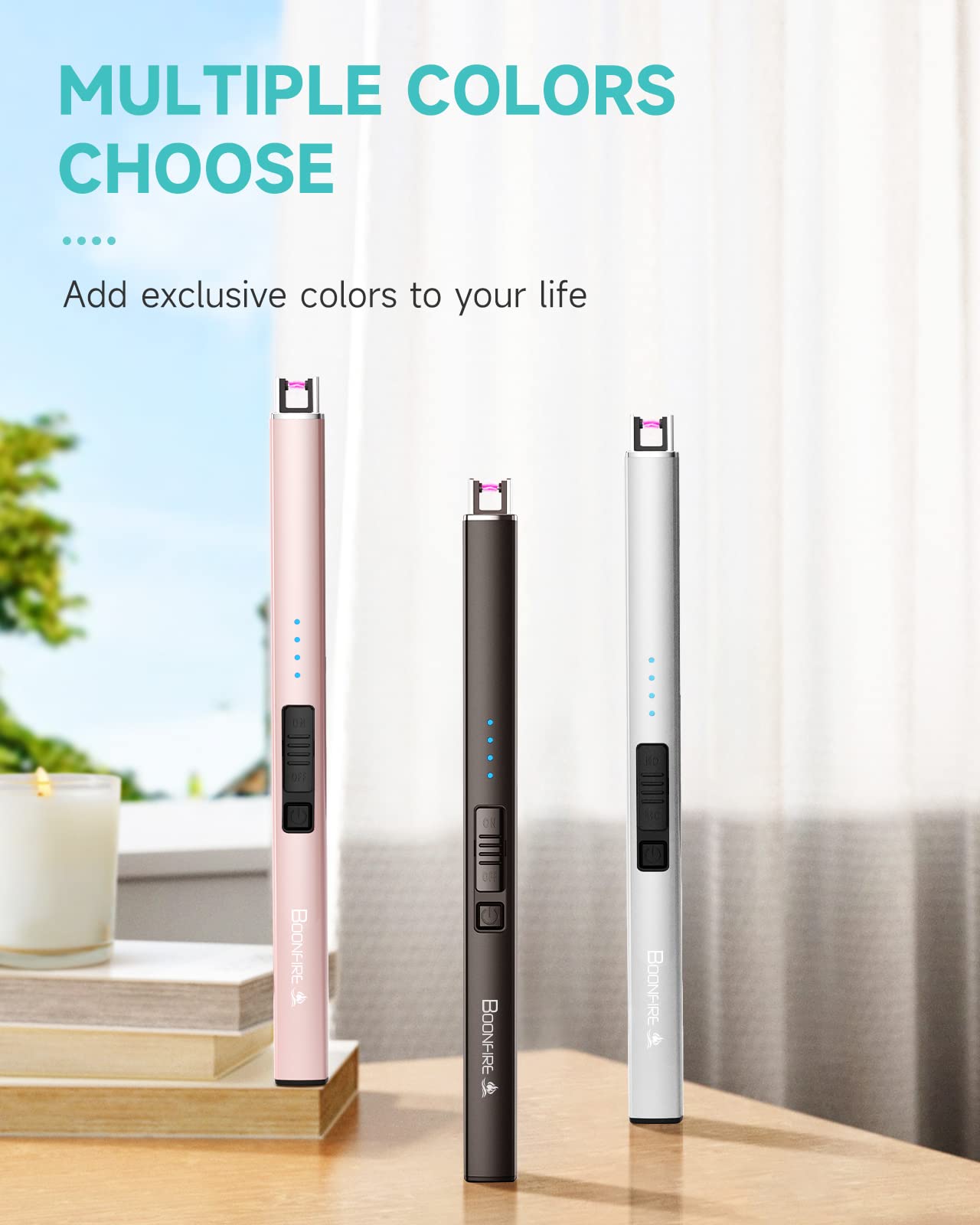 Candle Lighter, Electric Rechargeable Arc Lighter with LED Battery Display Portable USB Charging Flame-Less Windproof Lighters for Light Candles Gas Stoves Camping Barbecue(Black)