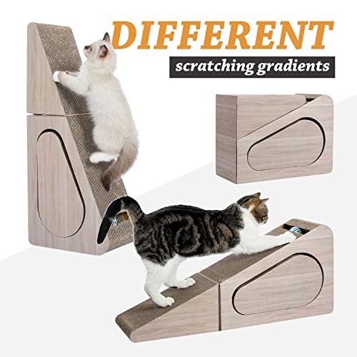 PAWZ Road Cat Scratching Post, 2 in 1 Large 28.3" Corrugated Cat Scratcher Three Sided Use Scratching Pad with Balls for Indoor Cats and Kittens