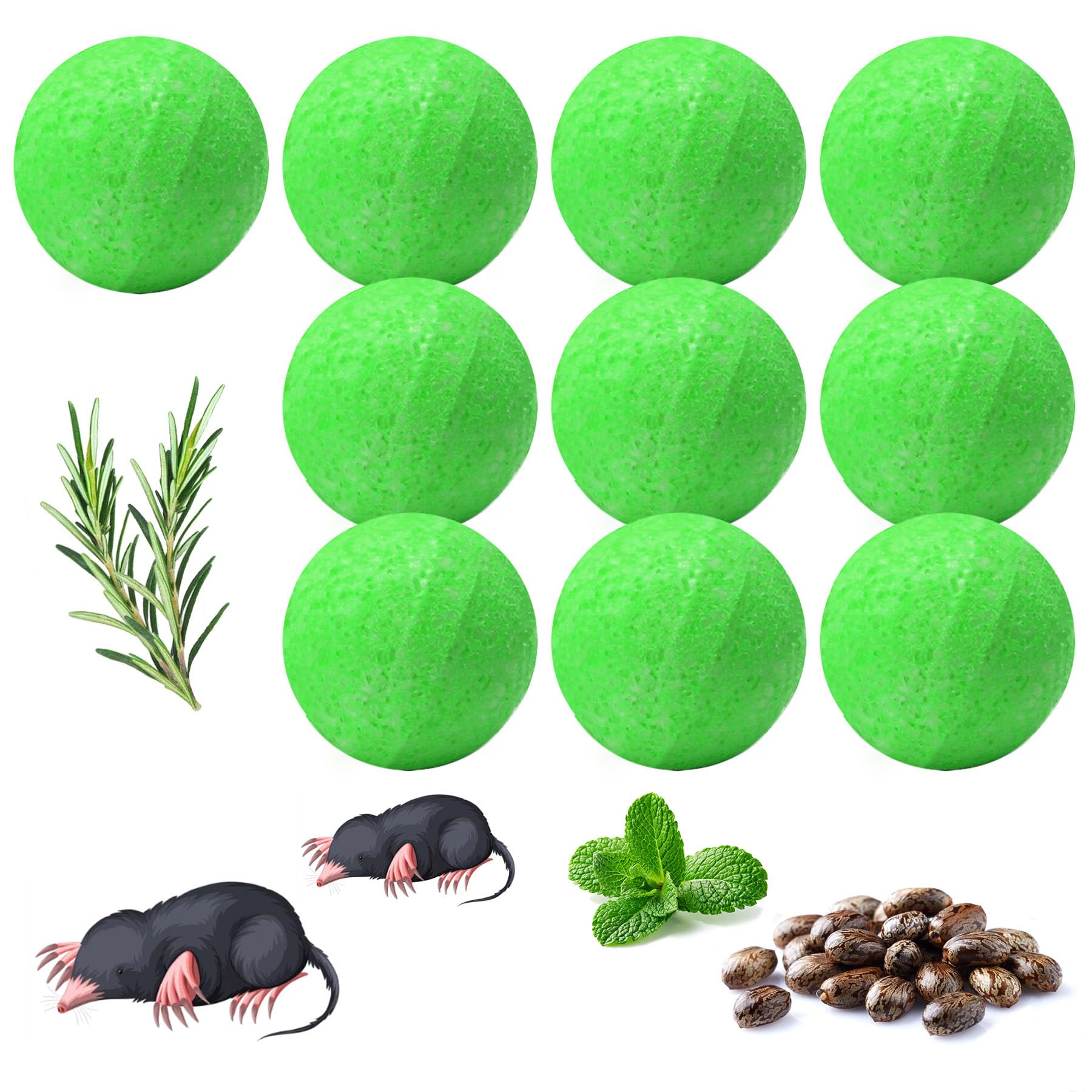 Homsor Mole Repellent for Lawns Castor Oil 10 Packs Gopher Repellent Groundhog Repellent Outdoor Pet Friendly Vole Deterrent Ball to Keep Mole Vole Gopher Groundhog Armadillo Away in Yard Garden