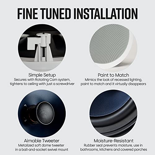 Polk Audio RC80i 2-way Premium In-Ceiling 8" Round Speakers, Set of 2 Perfect for Damp and Humid Indoor/Outdoor Placement - Bath, Kitchen, Covered Porches (White, Paintable-Grille)