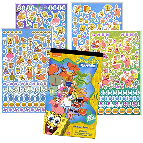 Spongebob Squarepants Stickers Activity Set- Bundle Includes Spongebob Coloring Book, Spongebob Stickers, and Door Hanger Craft, with Thank You Card to Color and Mail