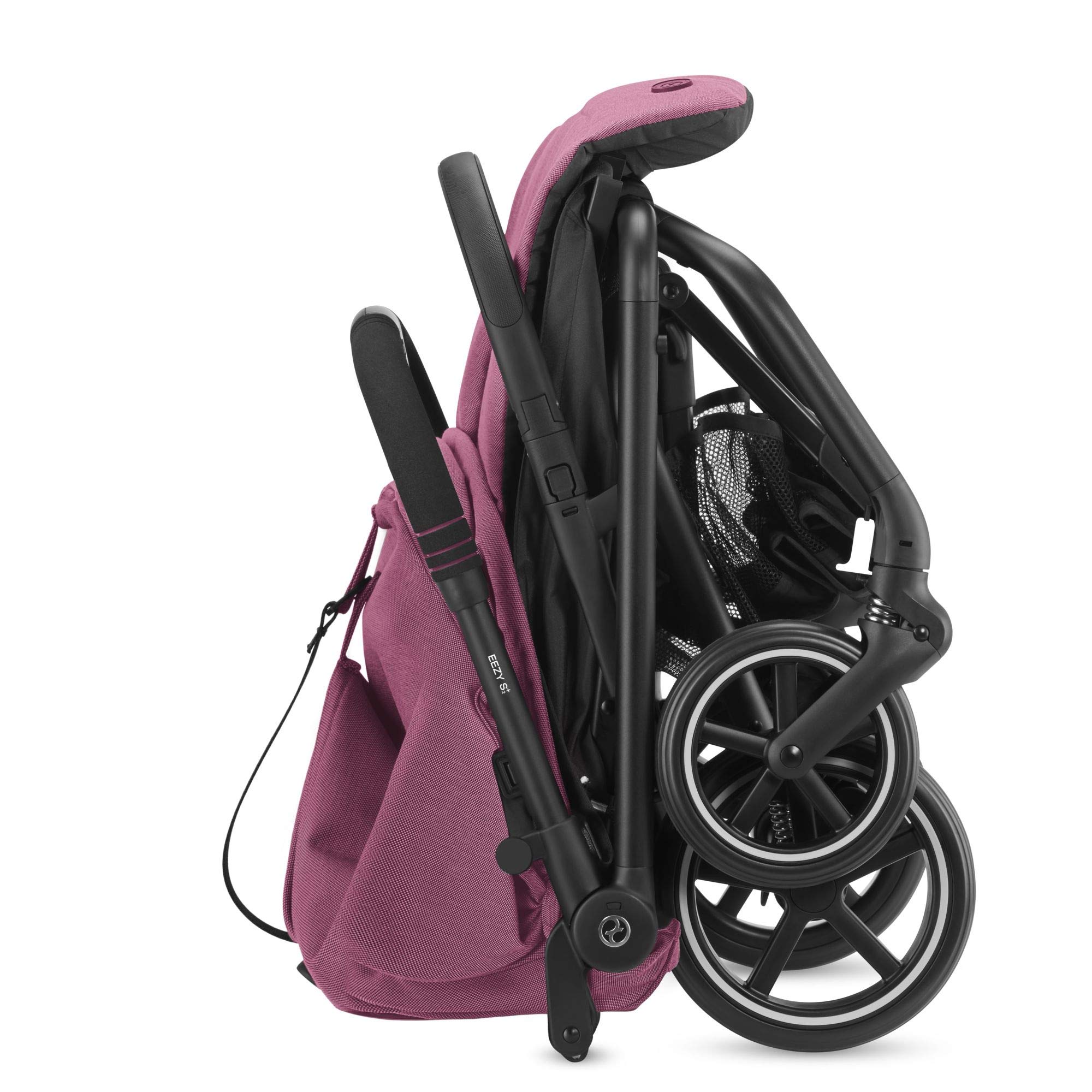 CYBEX Eezy S + 2 Stroller, Lightweight Travel Stroller, Compatible with All CYBEX Infant Car Seats, Compact Fold, Stands for Storage, All-Terrain Wheels, Baby Stroller for 6 Months+, Magnolia Pink