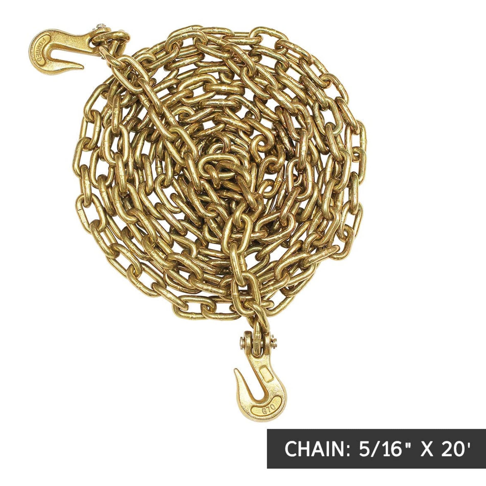 DC Cargo Chain Binder Kit | 5/16" Grade 70 Extra Long 20 Foot Chain - and Load Binder Set | Heavy Duty Ratcheting Chain and Binder | Load Chain and Binders – 4,700lb Working Load Limit As Set